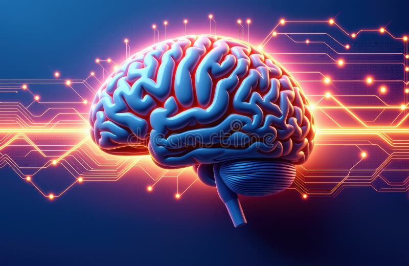 Futuristic Digital Brain with Neon Circuitry Highlighting Advanced ...