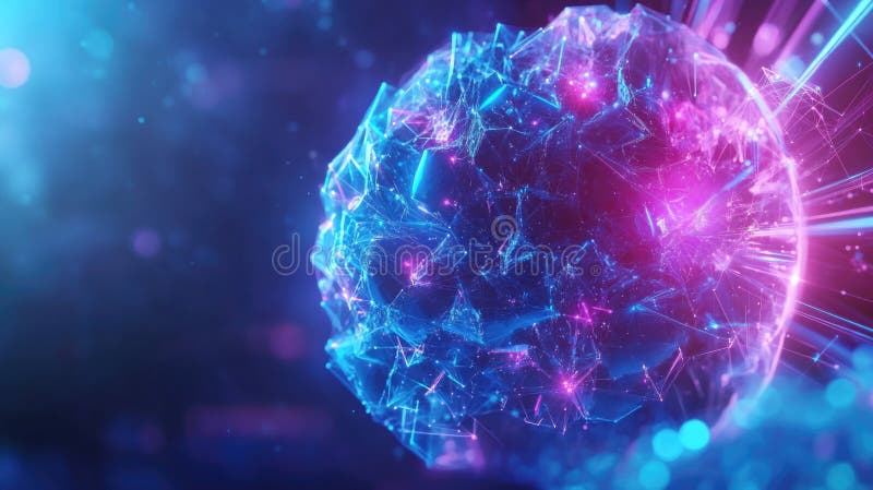 Futuristic Digital Brain with Neon Lights and Abstract Geometry Stock ...