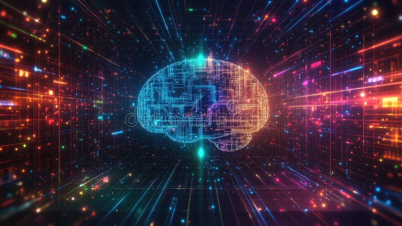 Futuristic Digital Brain with Neural Network and Colorful Lights Stock ... Futuristic Digital Brain with Neural Network and Colorful Lights Stock ...