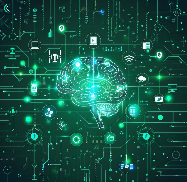 Futuristic Digital Brain Surrounded by Various Technology Icons ...