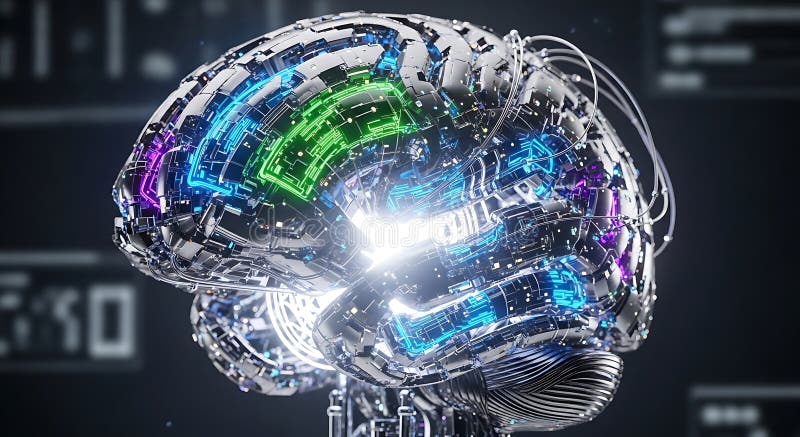 Futuristic Digital Brain with Vibrant Colors and Data Visualization ...