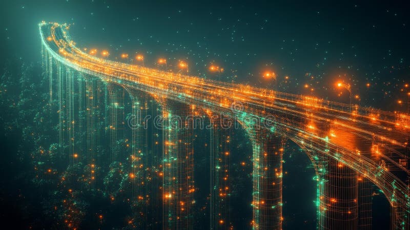 Futuristic Digital Bridge in Luminous Network Design. Generative AI ...