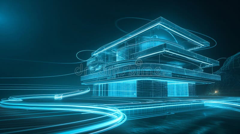 Futuristic Digital Building Blueprint Stock Photo - Image of design ...