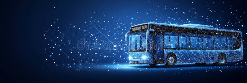 Futuristic Digital Bus on Blue Technology Background with Lines ...