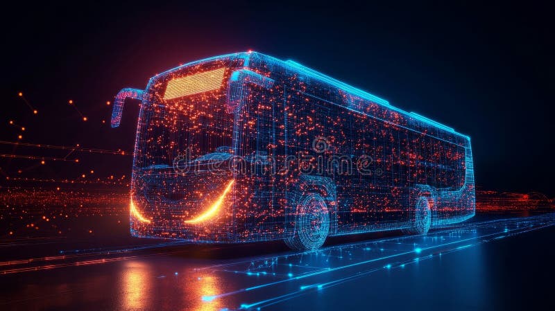 Futuristic Digital Bus with Glowing Light Patterns Stock Photo - Image ...