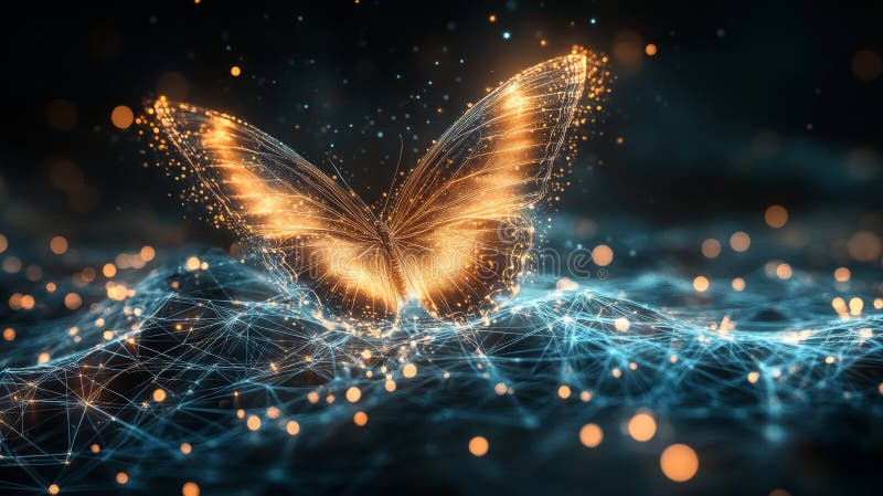 Futuristic Digital Butterfly Displaying Neon Lights and Energy Patterns ...