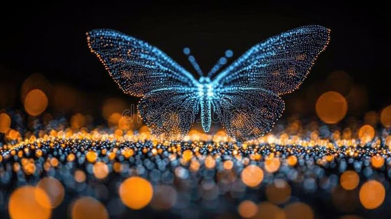 Futuristic Digital Butterfly and Glowing Dots in Abstract Art Stock ...