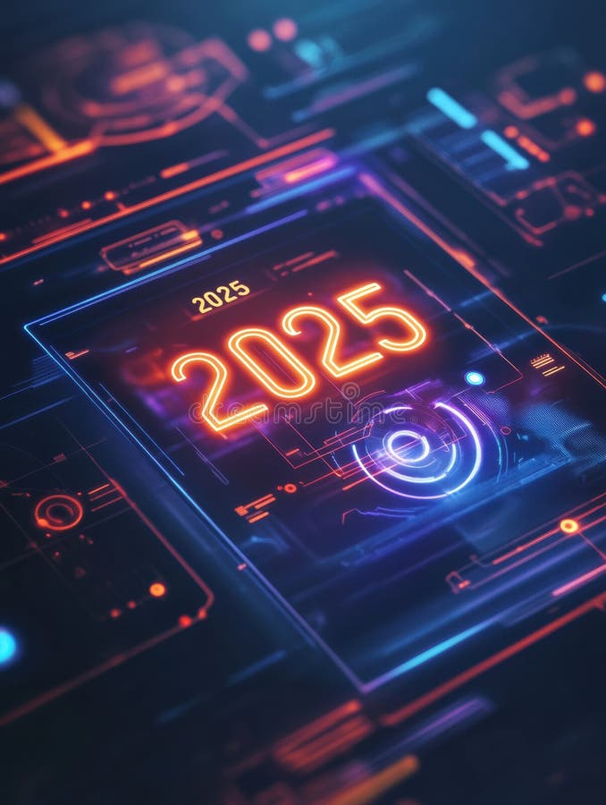 Futuristic Digital Calendar Design Displaying the Year 2025 with ...