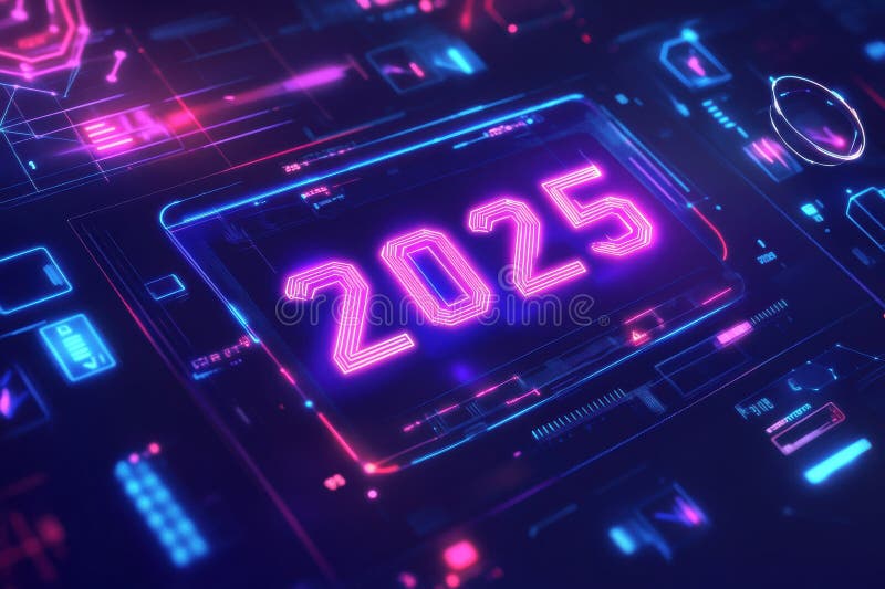 Digital Calendar Displaying the Year 2025 in a Sleek Futuristic Design ...