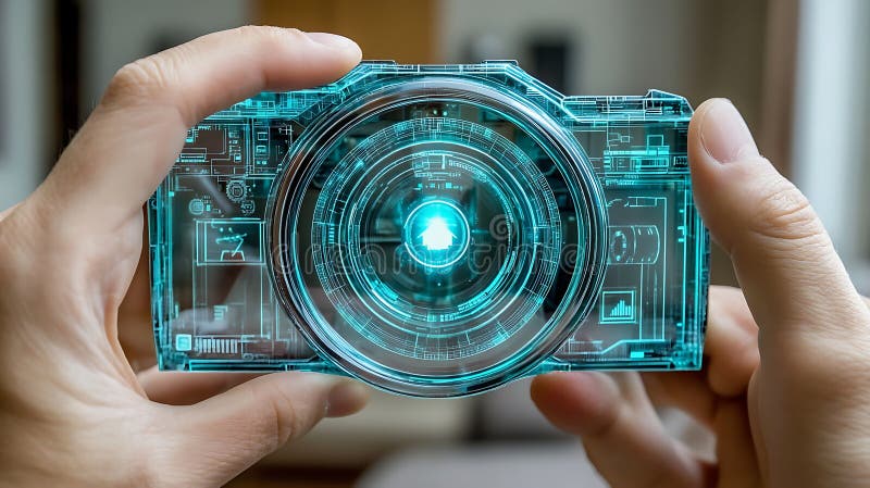 A Futuristic Digital Camera Held with Two Human Hands Stock ...