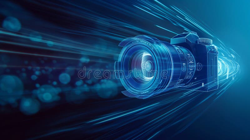 Futuristic Digital Camera with Light Trails Stock Photo - Image of ...