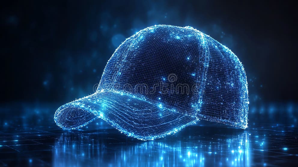 Futuristic Digital Cap Design with Glowing Lights on a Reflective ...