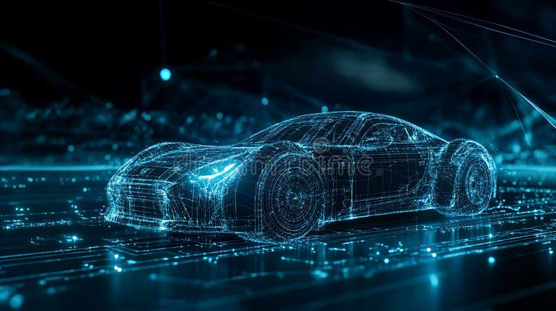 Futuristic Digital Car Model Hologram Wireframe Design Innovation ...