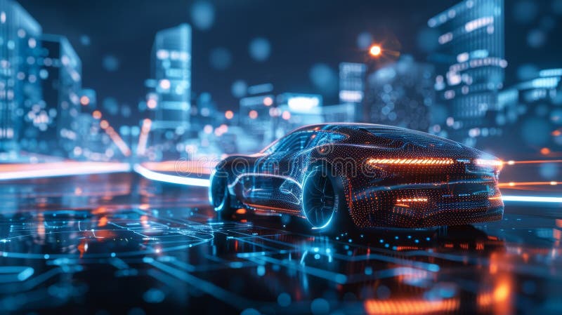 Futuristic Digital Car in a Virtual Realm with Dynamic Lighting and ...