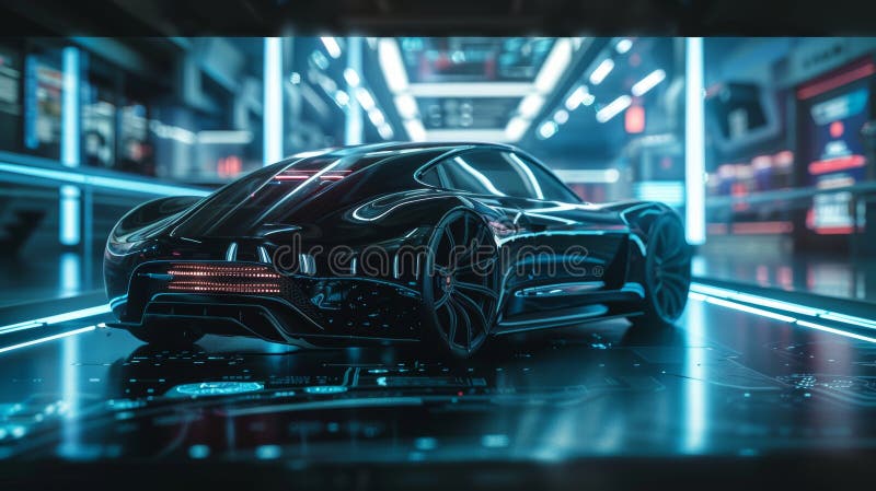Futuristic Digital Car in a Virtual Realm with Holographic Maps and ...
