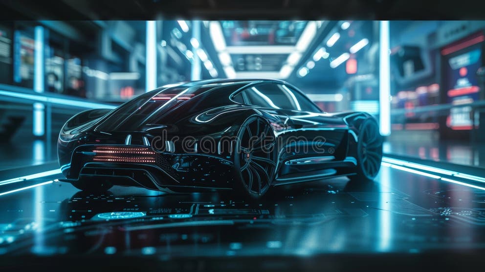 Futuristic Digital Car in a Virtual Realm with Holographic Maps and ...
