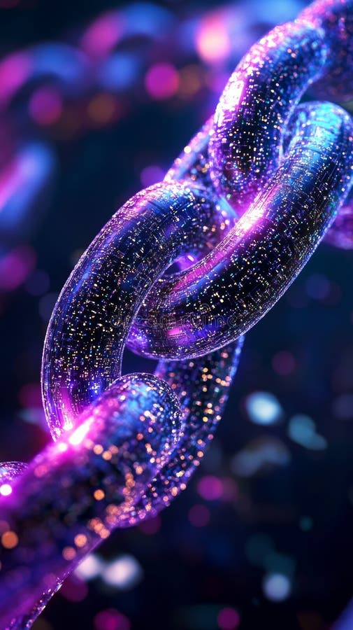 Futuristic Digital Chain with Neon Lights and Bokeh Effect Stock ...