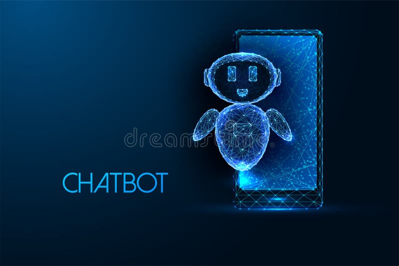 Futuristic Digital Chatbot Emerging from Smartphone Screen on Dark Blue ...
