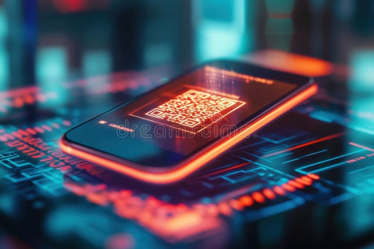 Futuristic Digital Checkout Experience with Smartphone Scanning QR Code ...