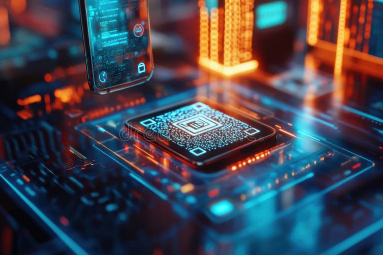 Futuristic Digital Checkout Process Showcases Smartphone Scanning a QR ...