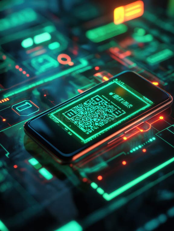 Futuristic Digital Checkout Process with Smartphone Scanning QR Code ...