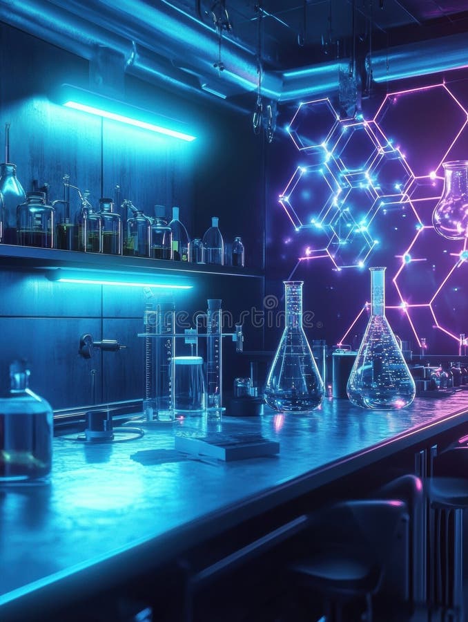 Futuristic Digital Chemistry Lab Featuring Holographic Molecules and ...
