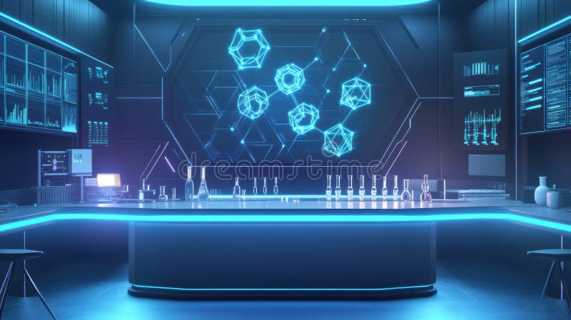 Futuristic Digital Chemistry Lab Featuring Holographic Molecules and ...