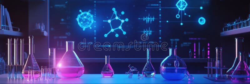 Futuristic Digital Chemistry Lab Featuring Holographic Molecules with ...