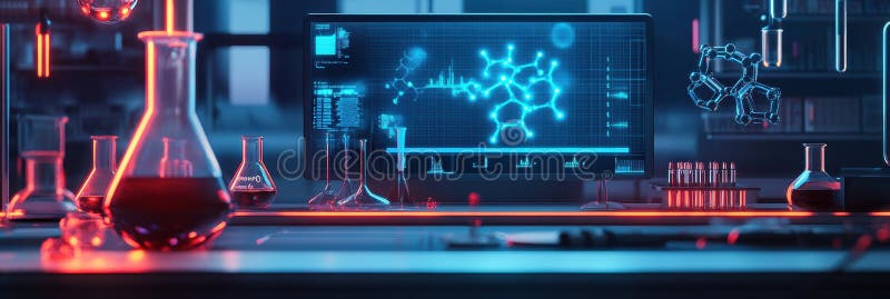 Futuristic Digital Chemistry Lab Featuring Holographic Molecules and ...