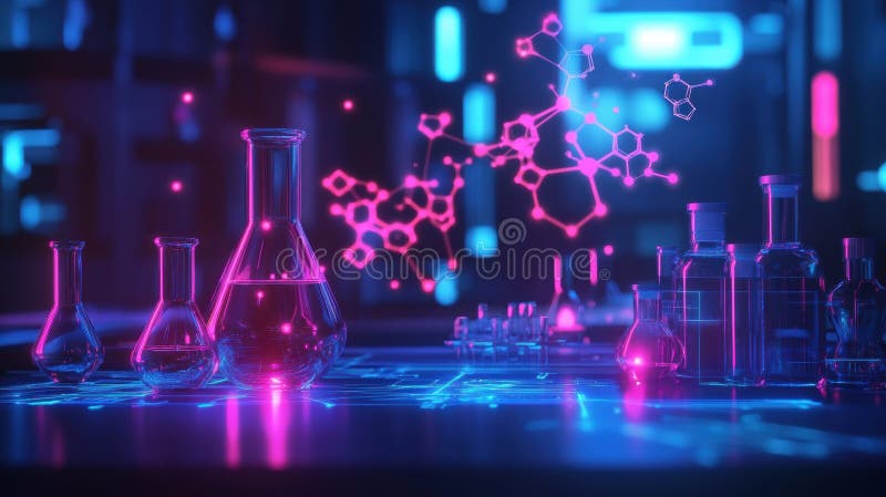 Futuristic Digital Chemistry Lab Featuring Interactive Holographic ...
