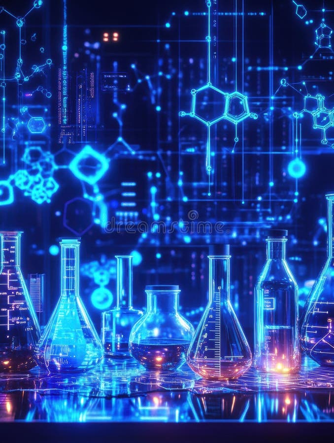 Futuristic Digital Chemistry Lab with Holographic Elements and ...