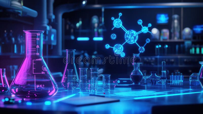 Futuristic Digital Chemistry Lab with Holographic Elements and ...
