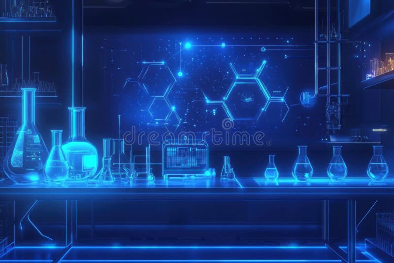 Futuristic Digital Chemistry Lab with Holographic Elements and Neon ...