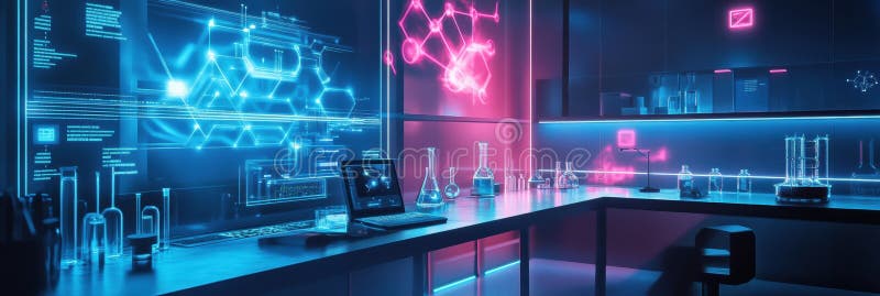 Futuristic Digital Chemistry Lab with Holographic Elements and Neon ...