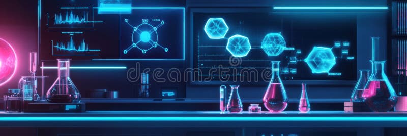 Futuristic Digital Chemistry Lab with Holographic Molecules and Neon ...