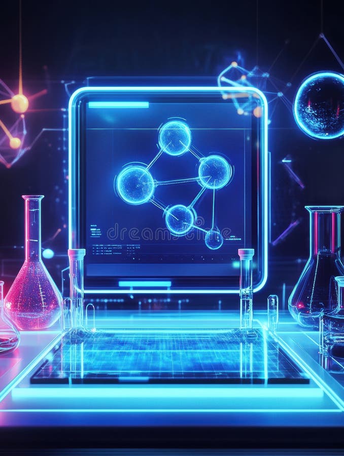 Futuristic Digital Chemistry Lab Showcasing Holographic Molecules and ...
