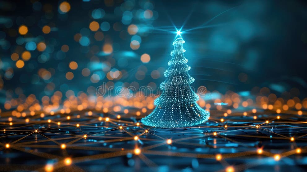 Futuristic Digital Christmas Tree Illuminated by Vibrant Lights in a ...