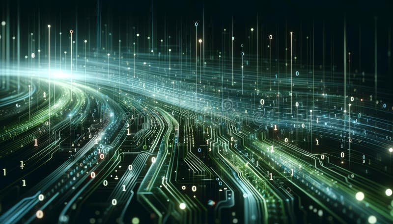 Futuristic Digital Circuit Board with Binary Code Stock Illustration ...