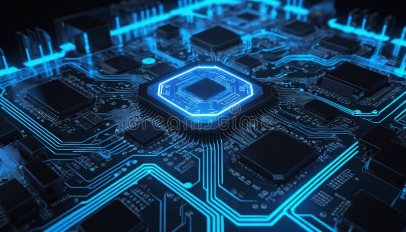 Futuristic Digital Circuit Board with Glowing Blue Connections ...