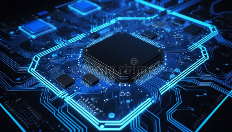 Futuristic Digital Circuit Board with Glowing Blue Connections ...