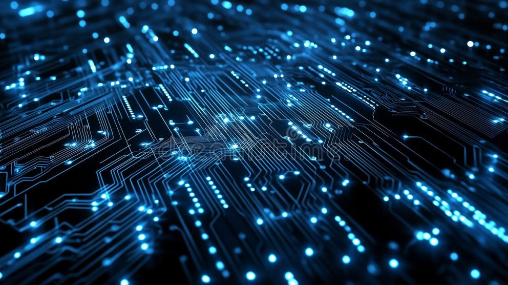 Futuristic Digital Circuit Board with Glowing Blue Lights and Complex ...