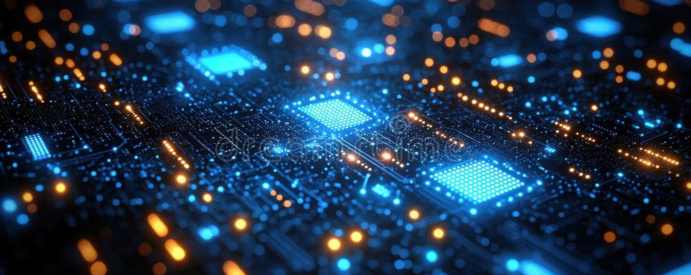 Futuristic Digital Circuit Board with Glowing Elements and ...