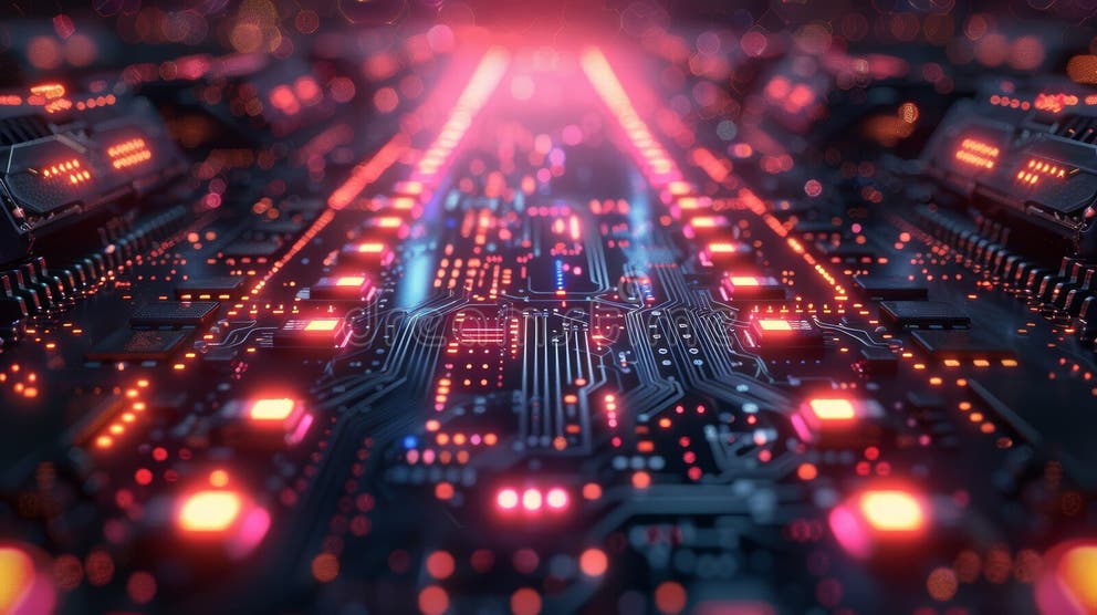 Futuristic Digital Circuit Board with Glowing Lights and HighTech ...