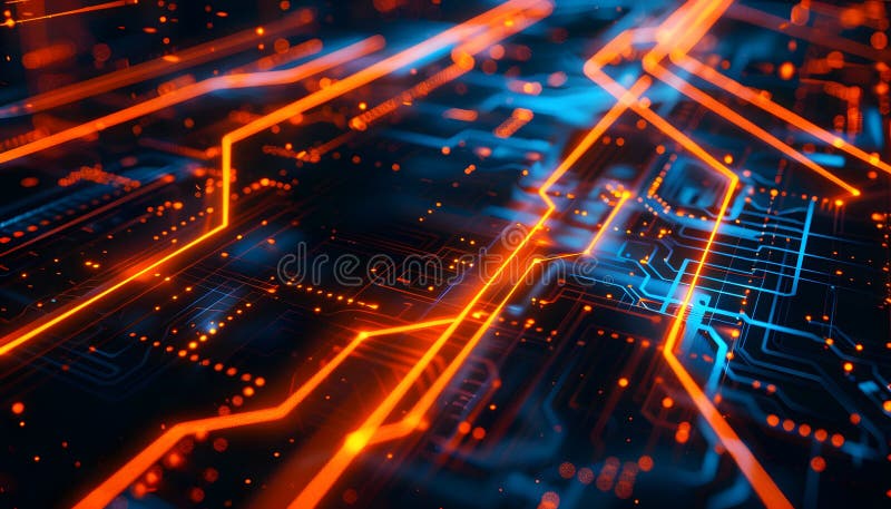 Futuristic Digital Circuit Board with Glowing Lines and Particles ...