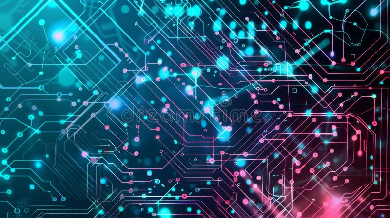 Futuristic Digital Circuit Board with Glowing Nodes and Traces Stock ...