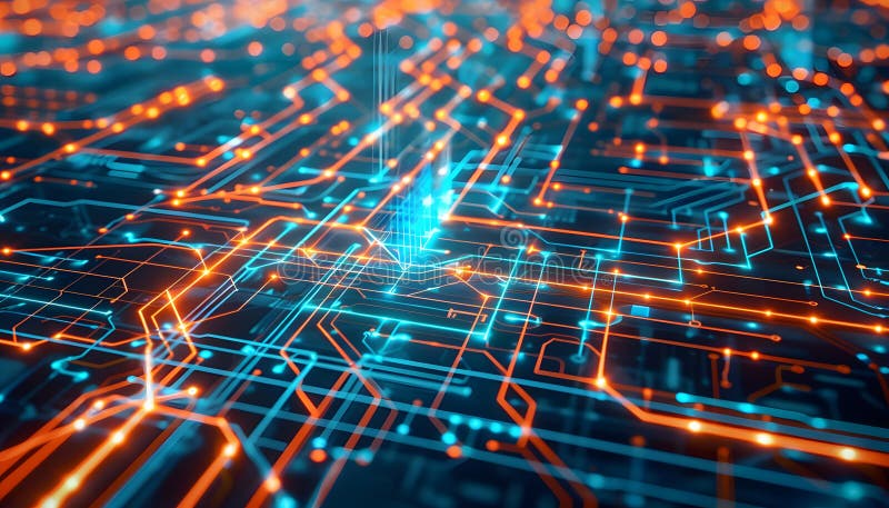 Futuristic Digital Circuit Board with Glowing Particles. Advanced Tech ...