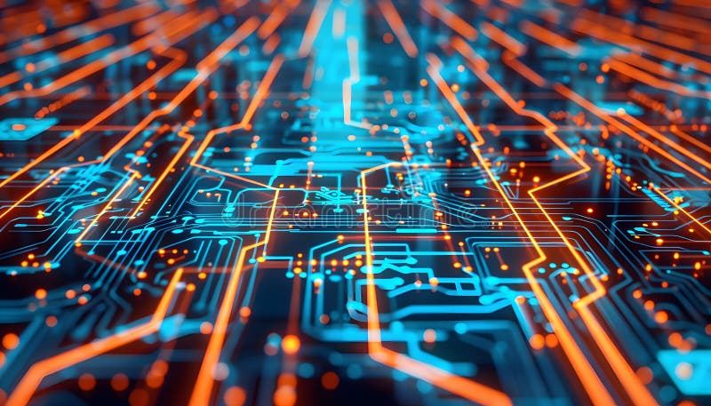 Futuristic Digital Circuit Board with Glowing Particles. Advanced Tech ...