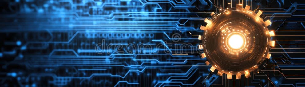 Futuristic Digital Circuit Board with Glowing Technology Elements and ...