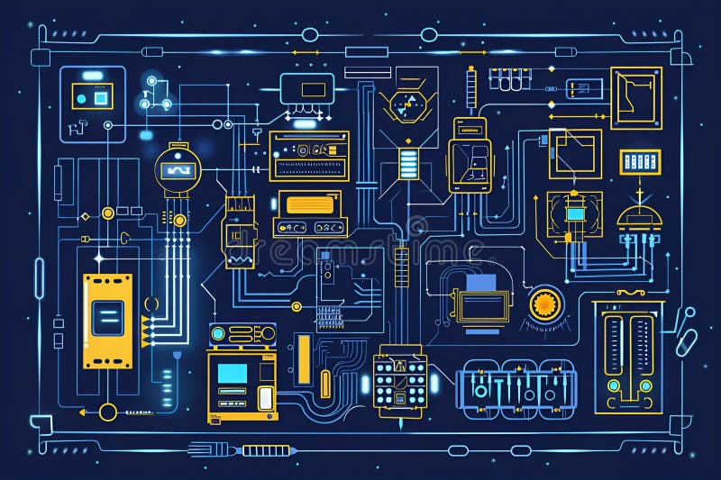 Futuristic Digital Circuit Board Illustration with Electronic ...