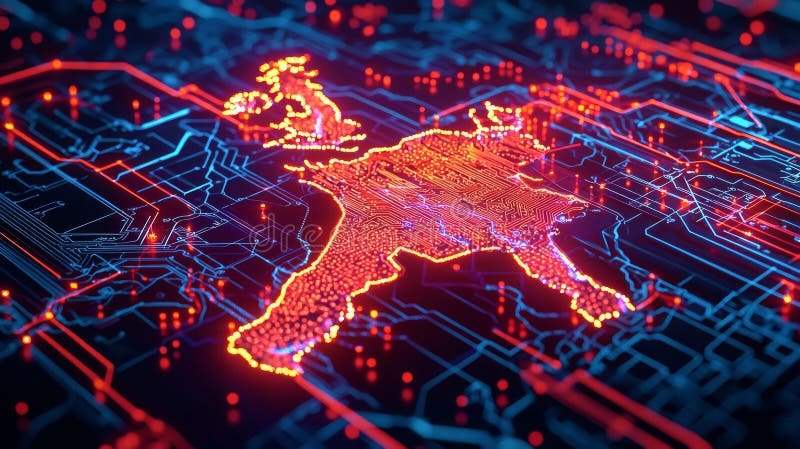 Futuristic Digital Circuit Board Map with Tech Elements. Concept of ...